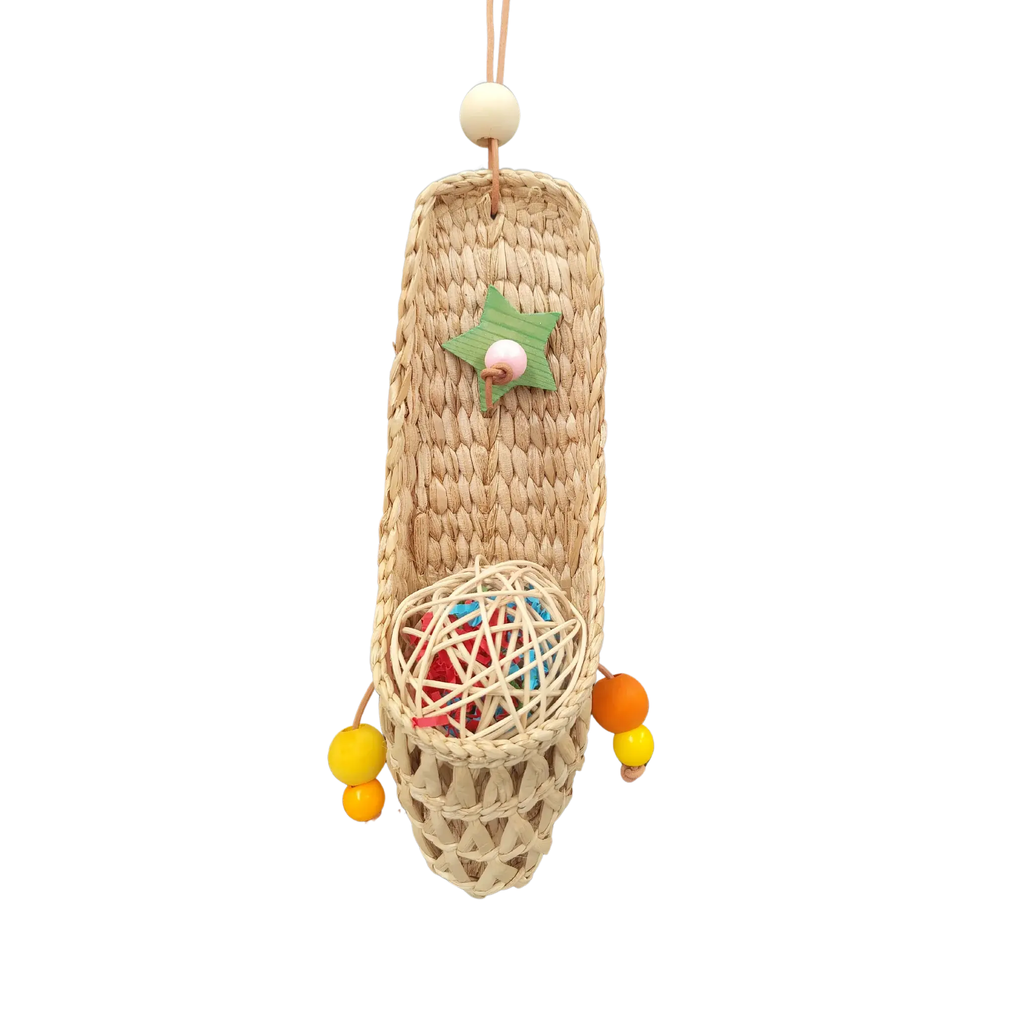 Hanging Natural Shoe With Cane Ball Bird Toy - Lou Lou Bells Bird Toys